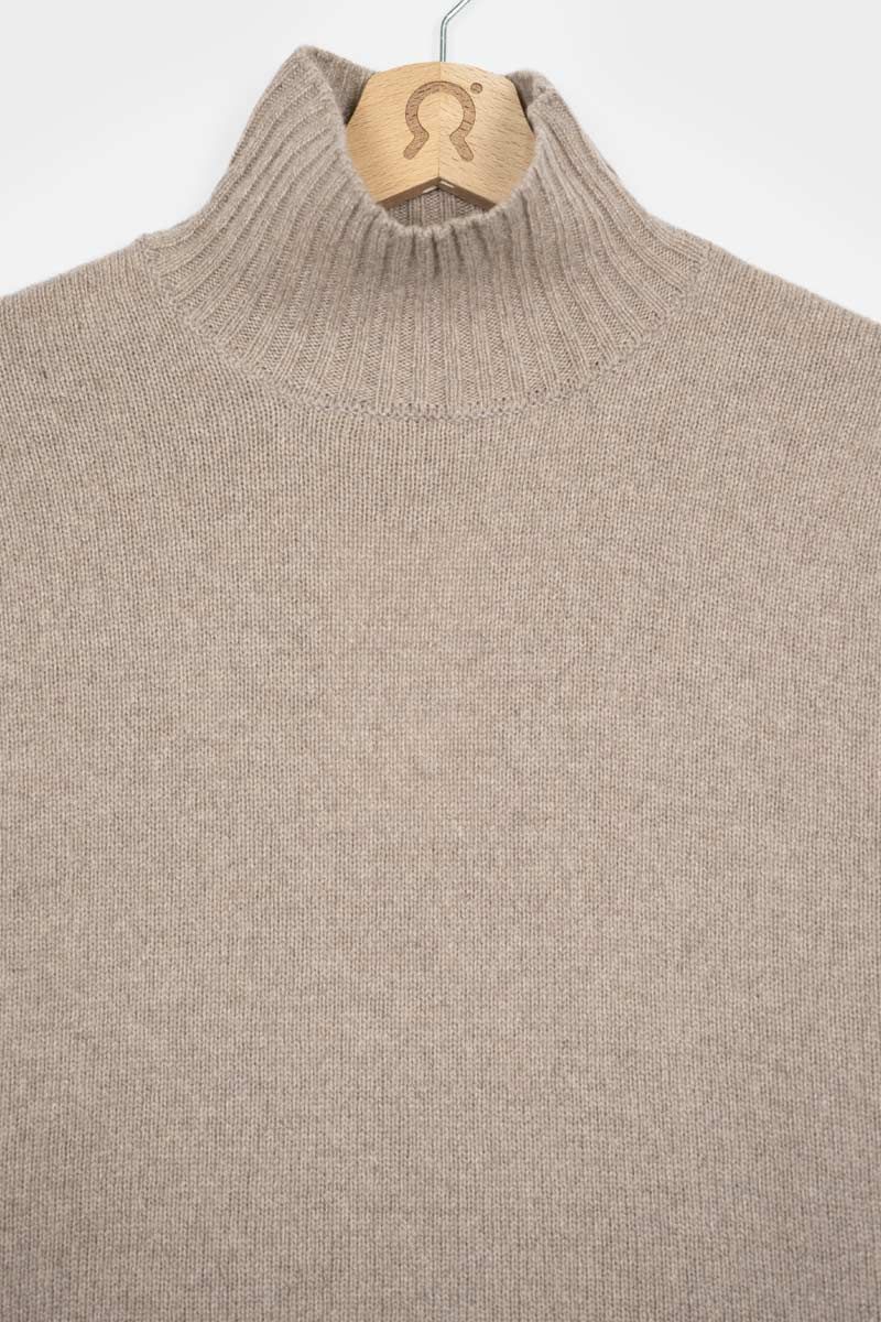 Pull col montant en cachemire recyclé | beige "maglia erminia beige sabbia" femme