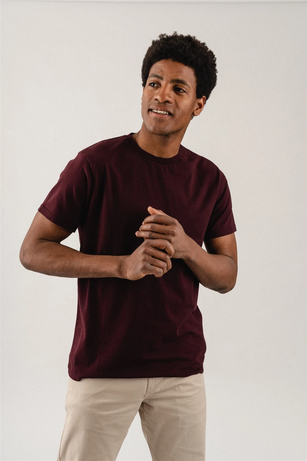 T-shirt manches courtes en coton bio - bordeaux "oxblood red" homme