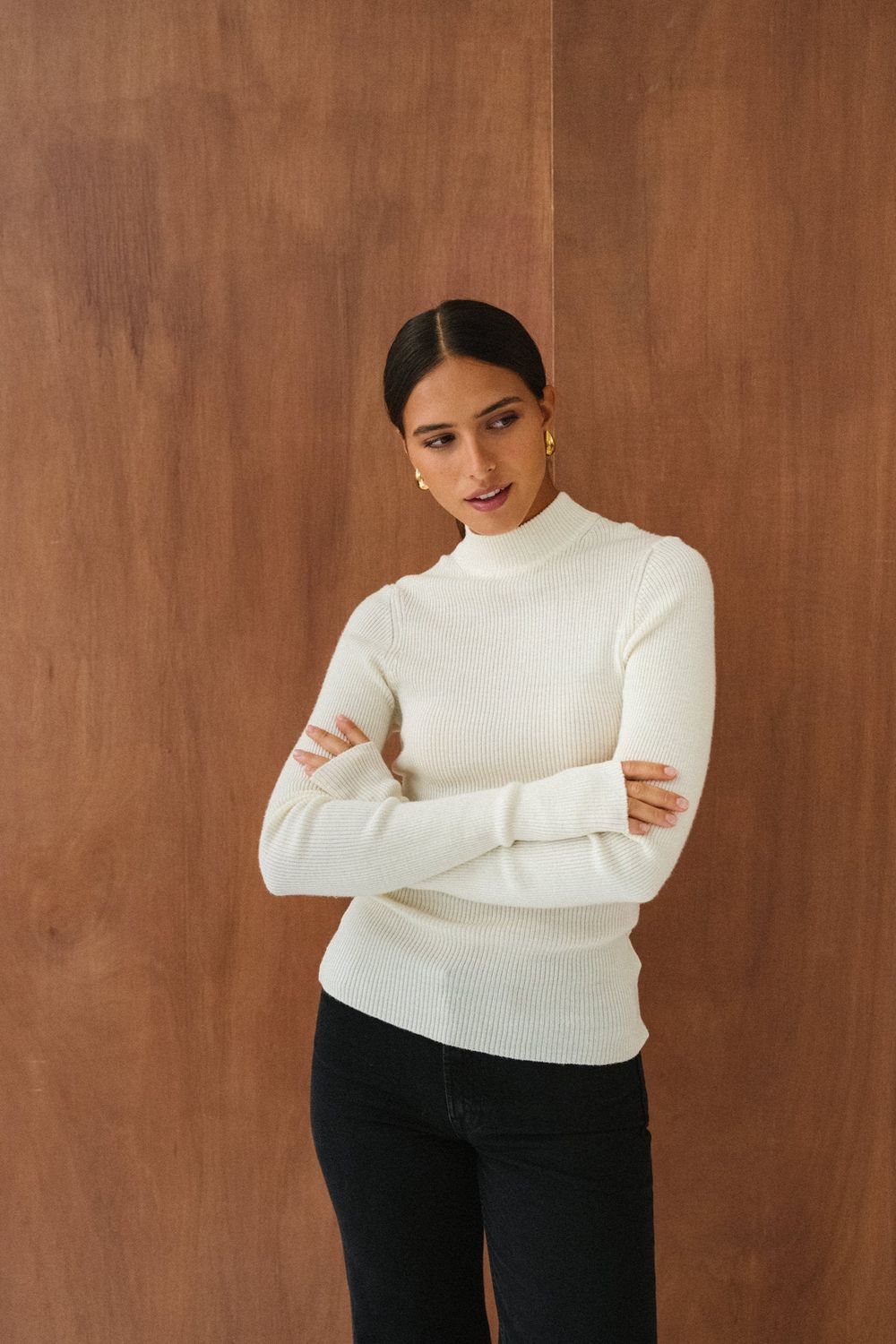 Pull côtelé en laine mérinos certifiée | écru "merino wool rib knit - egret" femme