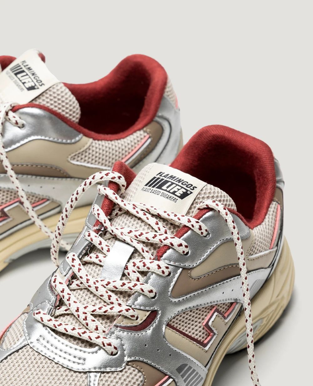 Baskets vegan | argent/rouge "wairoa silver merlot" femme - Flamingos Life