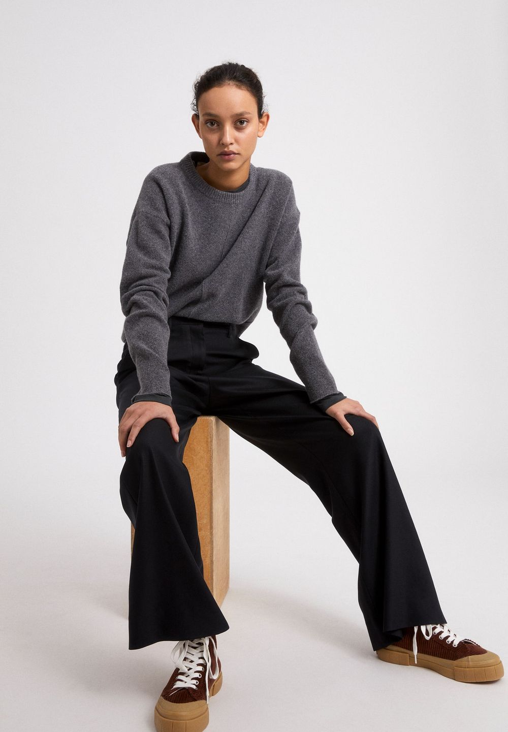 Pull gris en laine bio et recyclé - dariaa mid grey melange femme