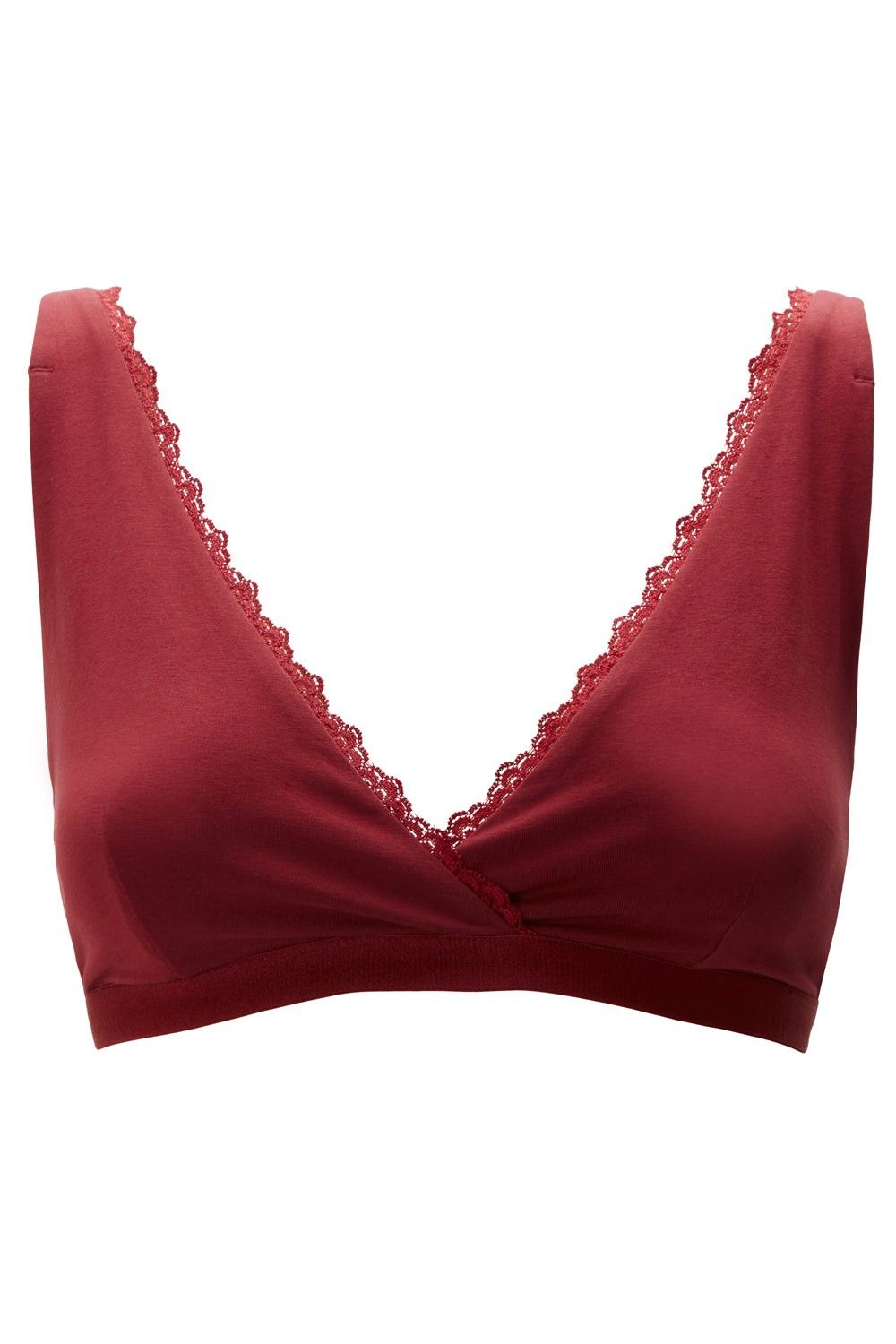 Bralette bordeaux en coton bio - lace trim triangle Burgundy femme