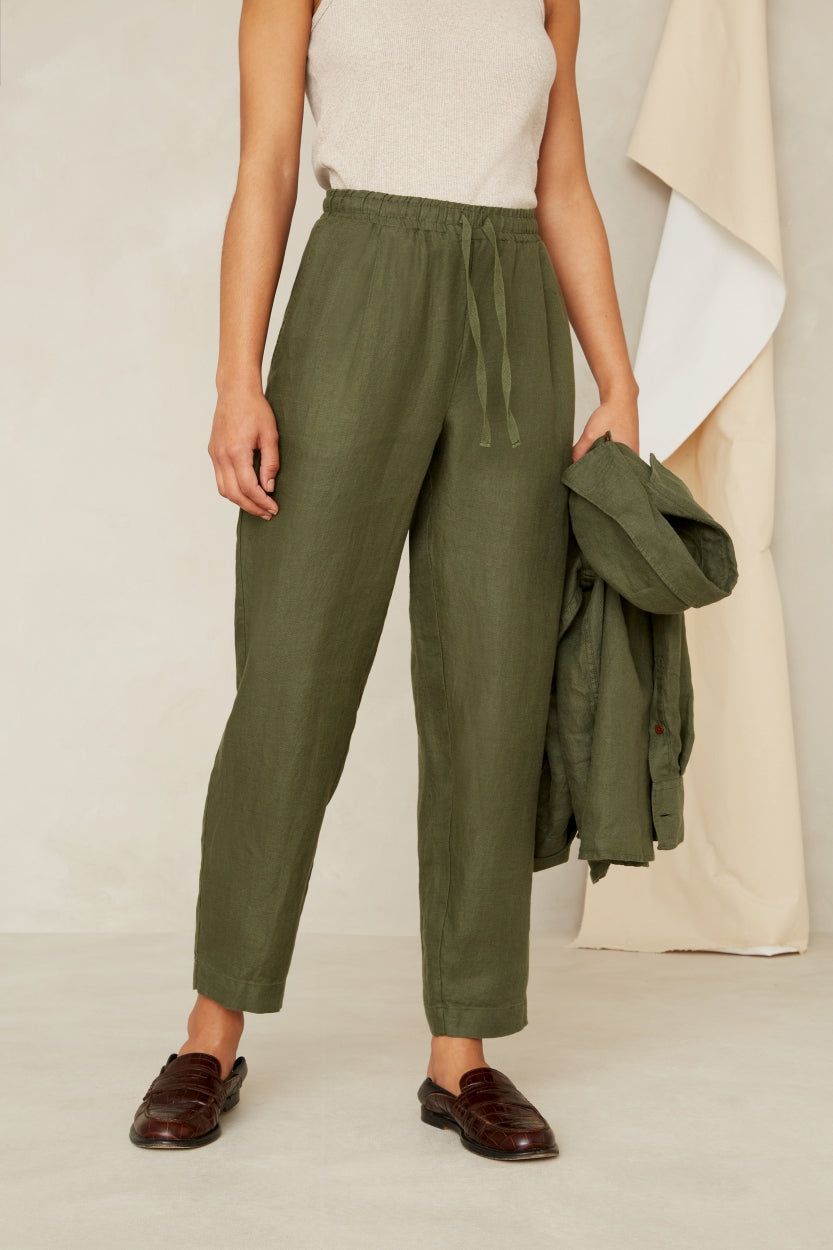 Pantalon kaki en lin - lourdes treetop femme - Kings of Indigo