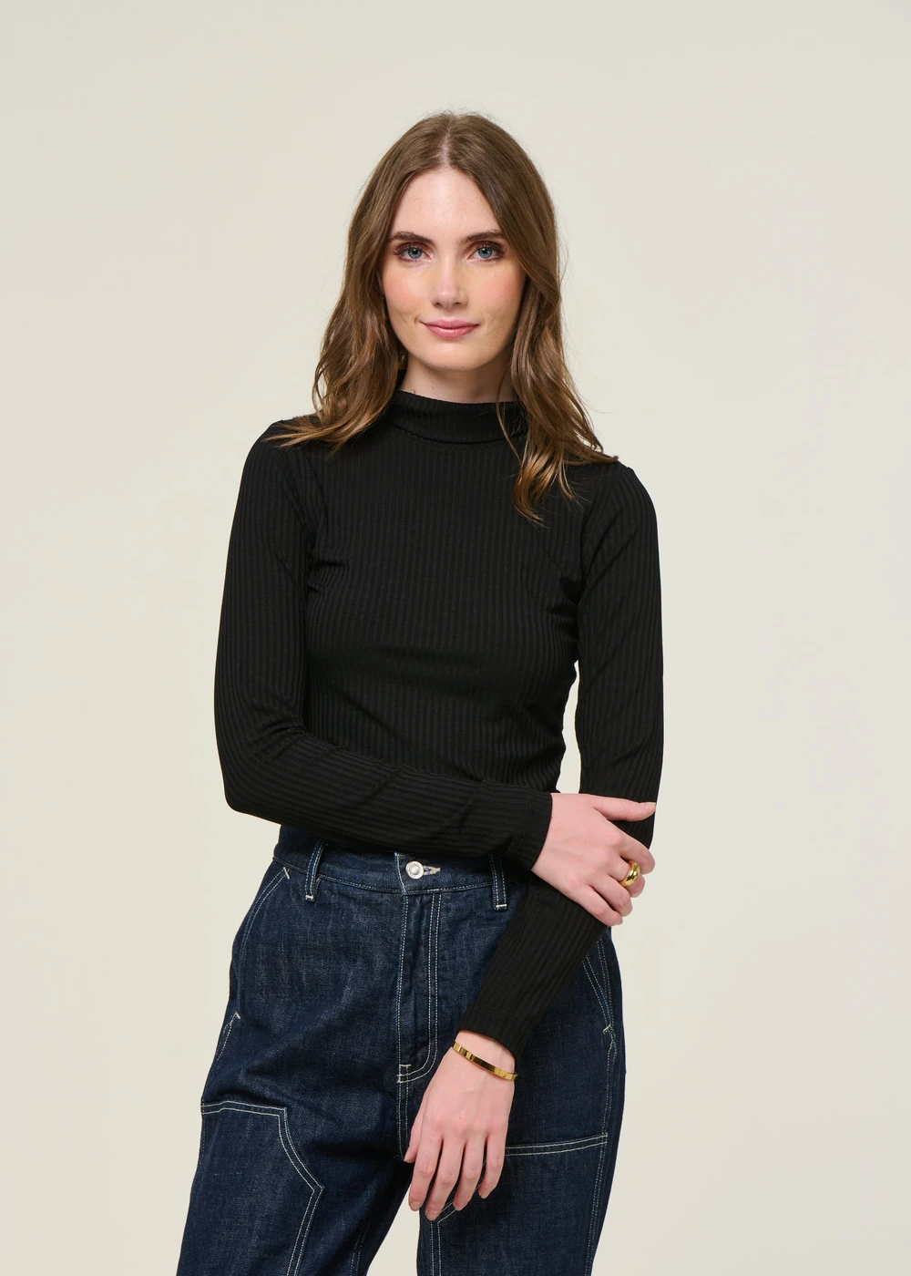 Top col roulé côtelé en tencel | noir "mio black" femme - Jan'n June