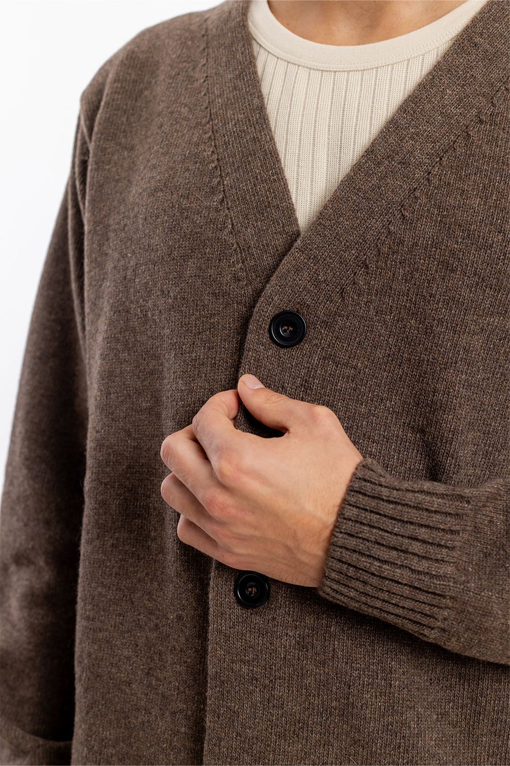 Gilet en laine recyclée | marron "knit cardigan rosewood" homme - Rotholz