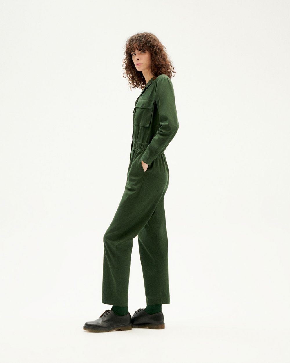 Combinaison verte foncée en coton bio - bottle green hannah jumpsuit femme