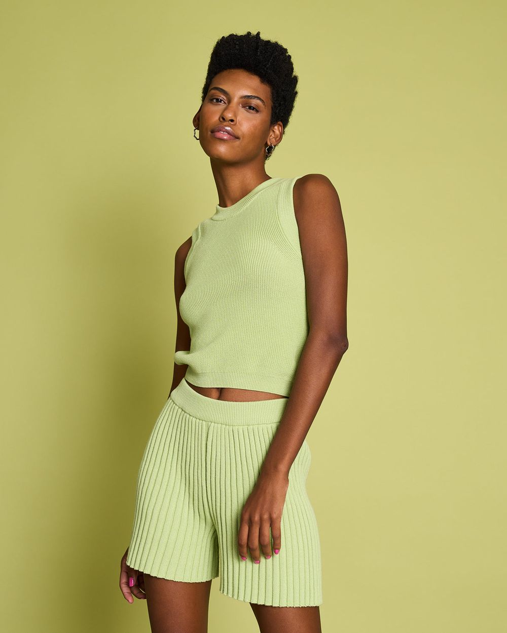 Pull sans manches matcha en maille de coton bio - top garda matcha femme