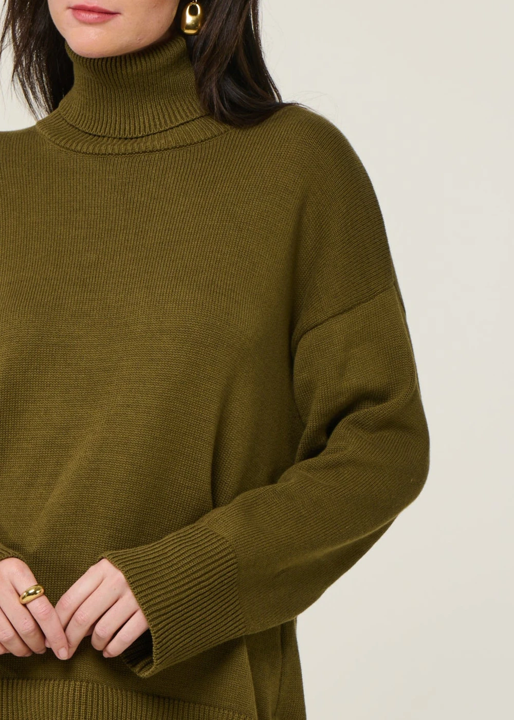 Pull col roulé en coton bio | vert "mua - woody olive" femme - Jan'n June