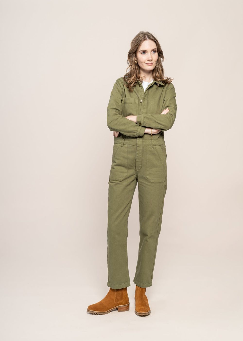 Combinaison en coton bio | verte "cotton twill boiler suit green" femme