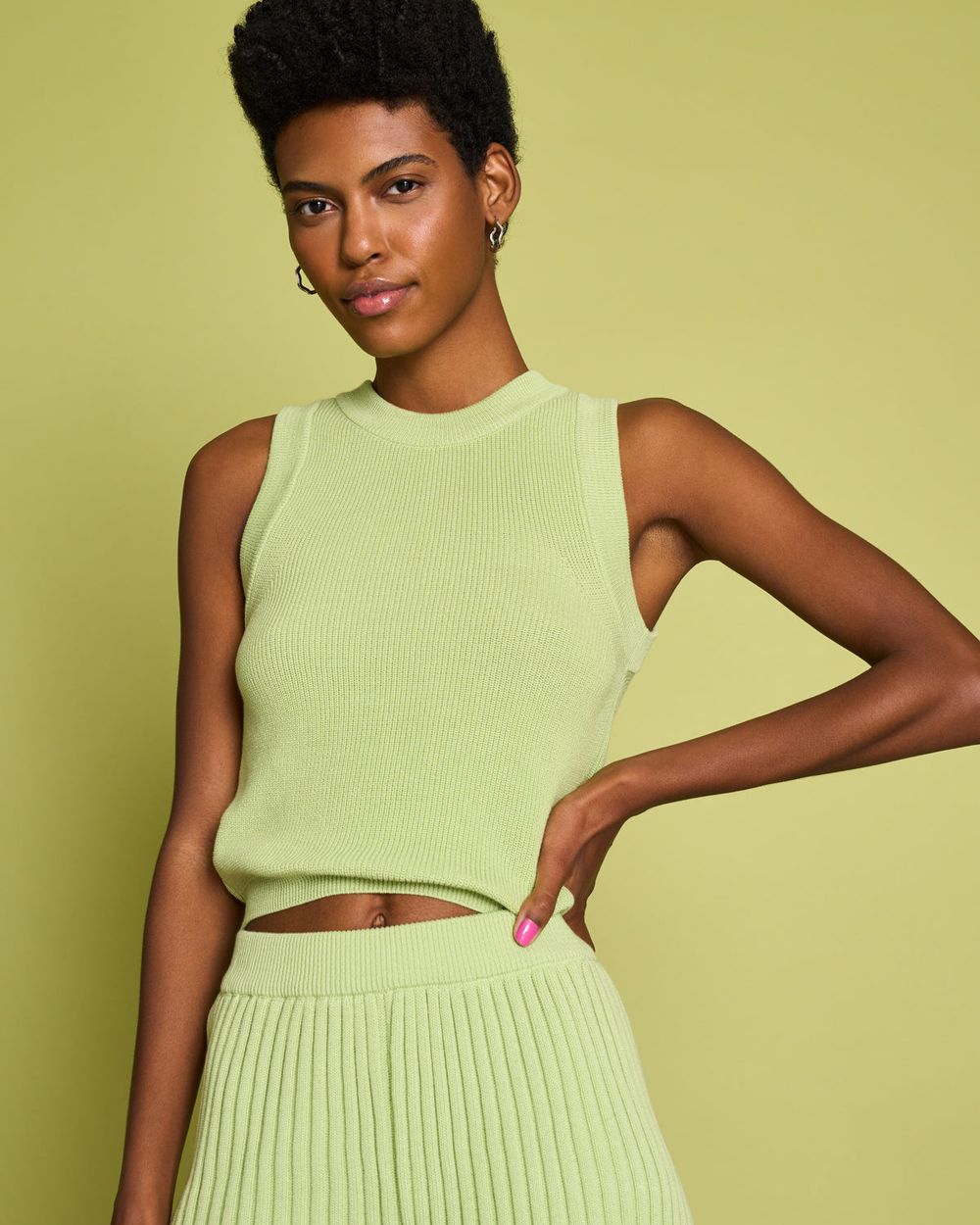 Pull sans manches matcha en maille de coton bio - top garda matcha femme