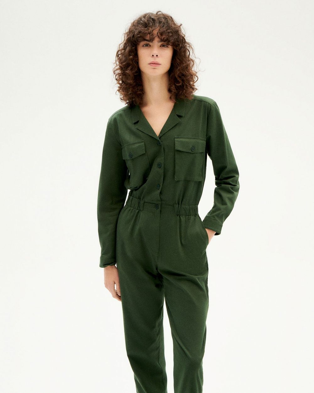 Combinaison verte foncée en coton bio - bottle green hannah jumpsuit femme