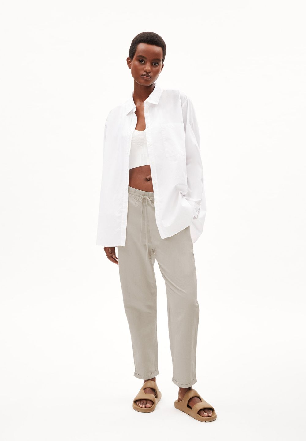 Pantalon beige en lin et coton bio - danyaa lino light desert femme