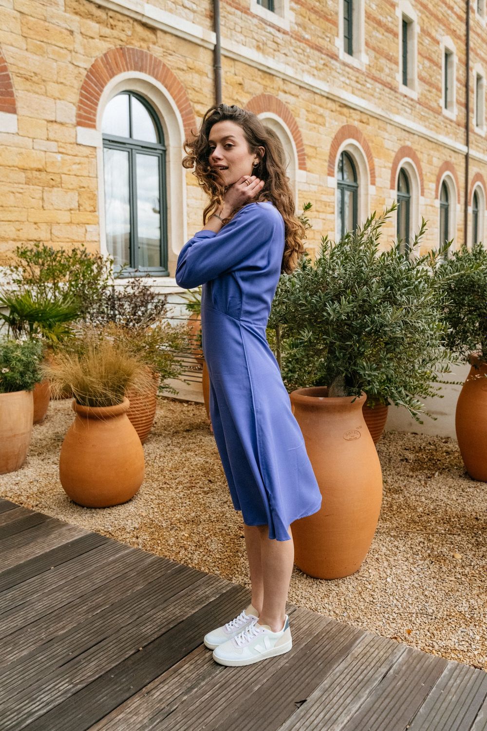 Robe mi-longue violette en tencel - maarlena vibrant violet femme