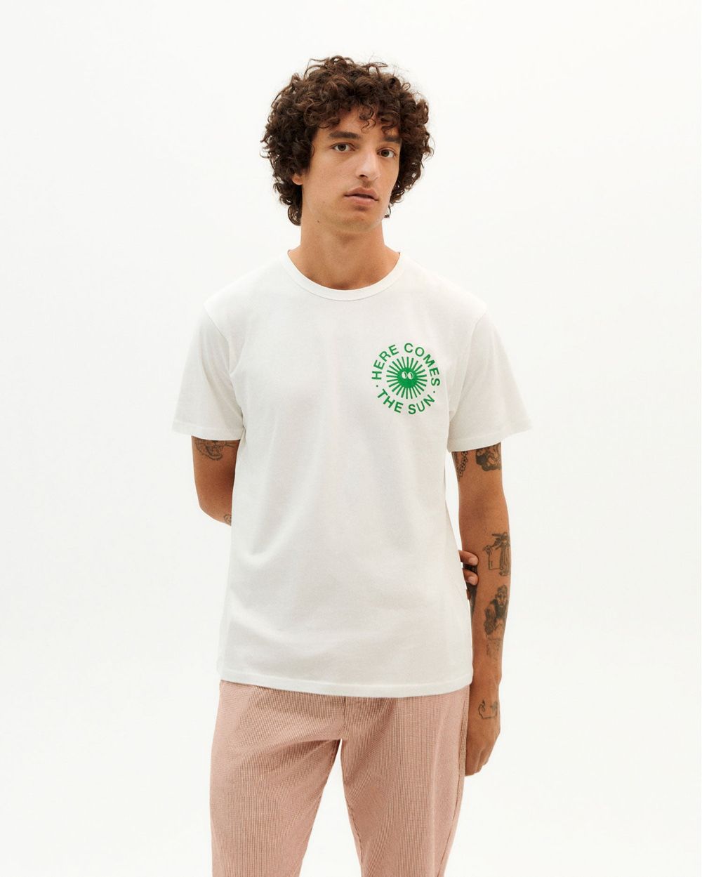 T-shirt imprimé en coton bio | blanc "happy sun t-shirt snow white" homme
